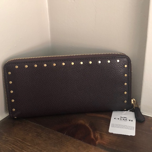 Coach | Bags | Coach Oxblood Rivet Border Slim Wallet Nwt | Poshmark